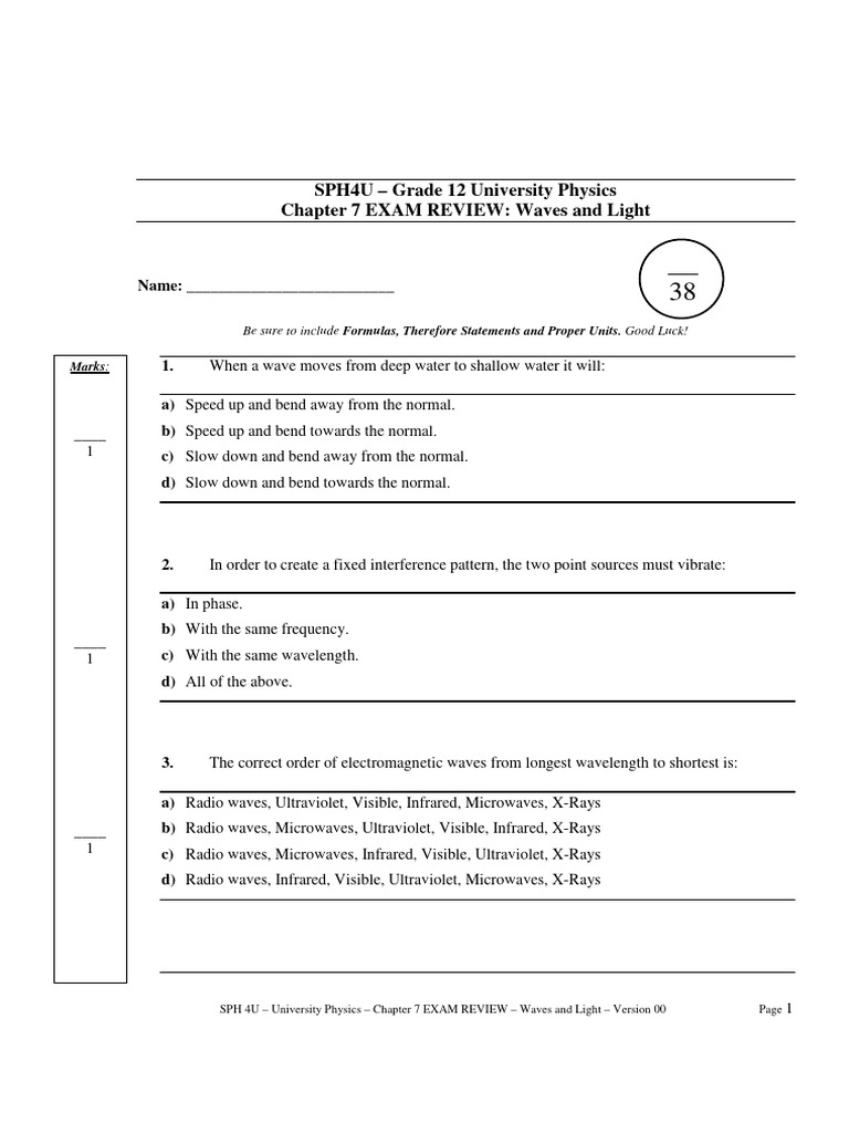 Waves and Light Exam Review Guide | PDF | Waves | Teaching Methods ...