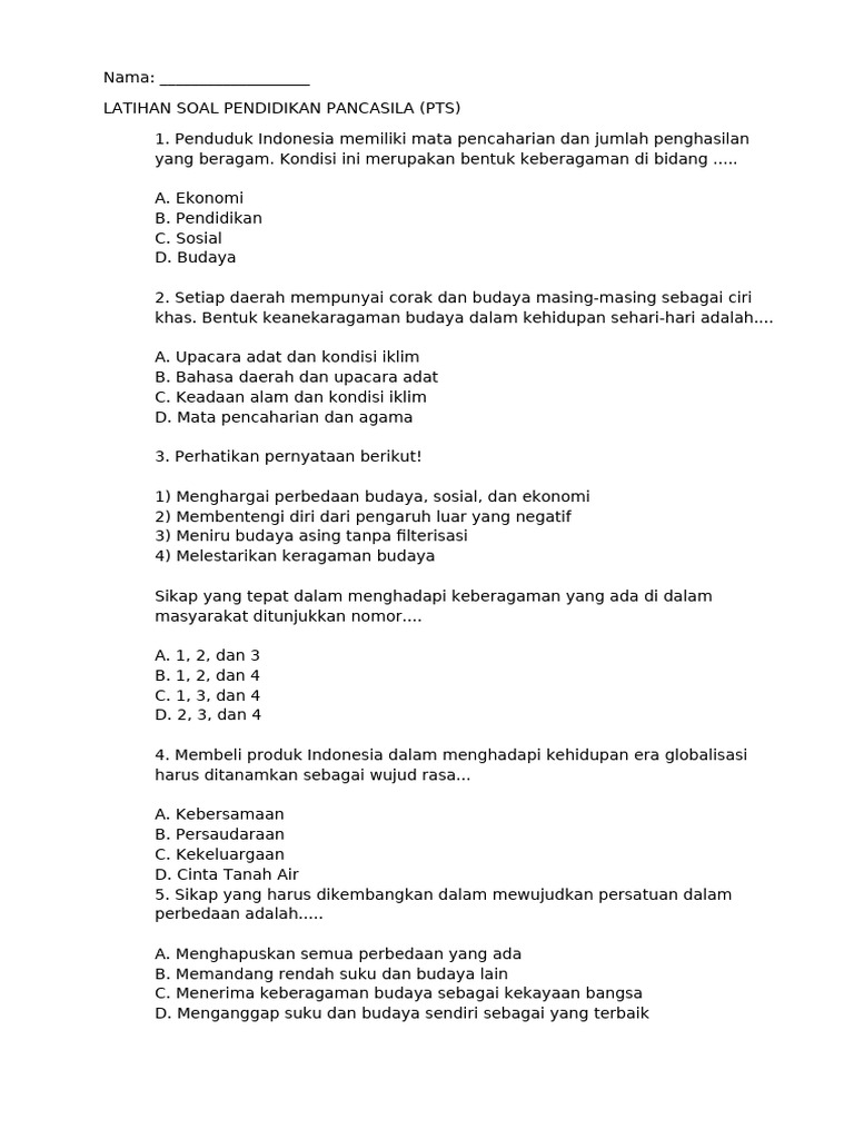 Soal PKN 6SD PTS 1 Kumer | PDF