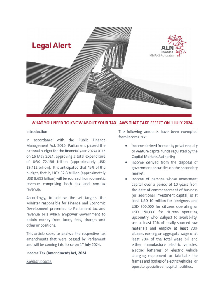 Uganda Tax Law Changes 2024 | PDF | Taxes | Value Added Tax