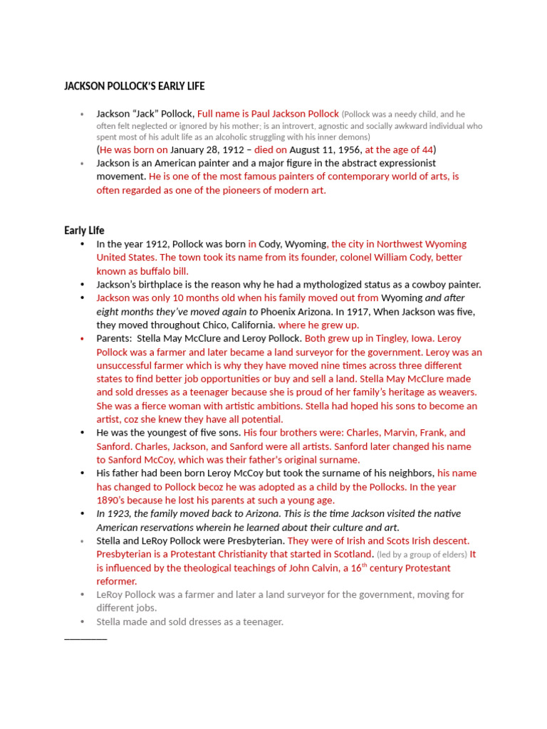JACKSON POLLOCK Life | PDF