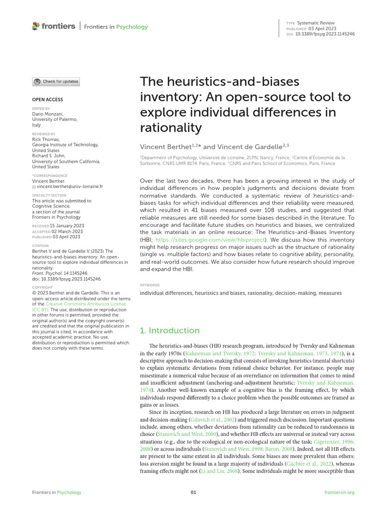The Heuristics-And-Biases Inventory | PDF