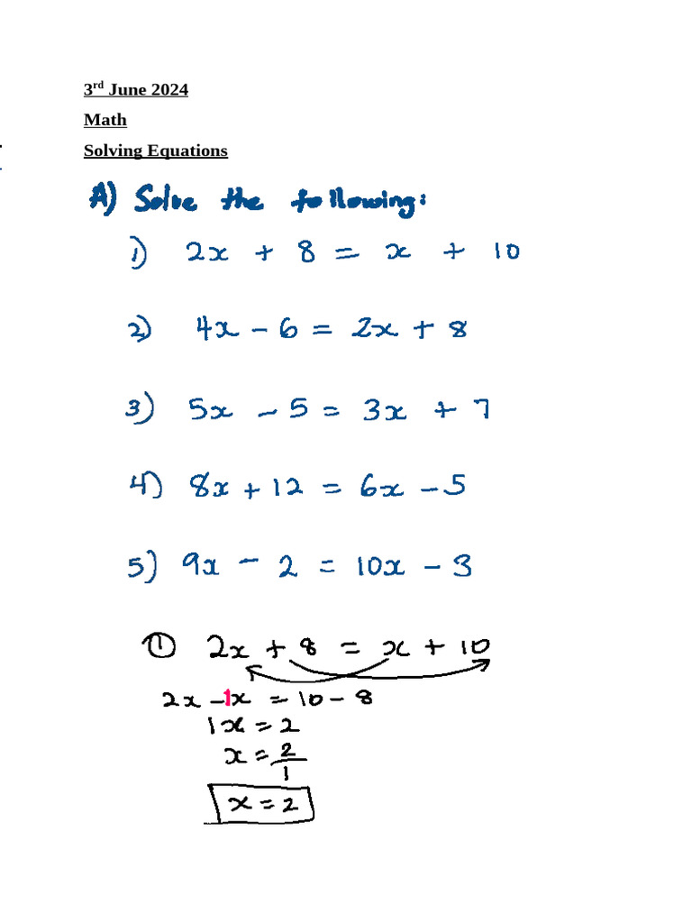 Math Algebra - Solving Equations | PDF