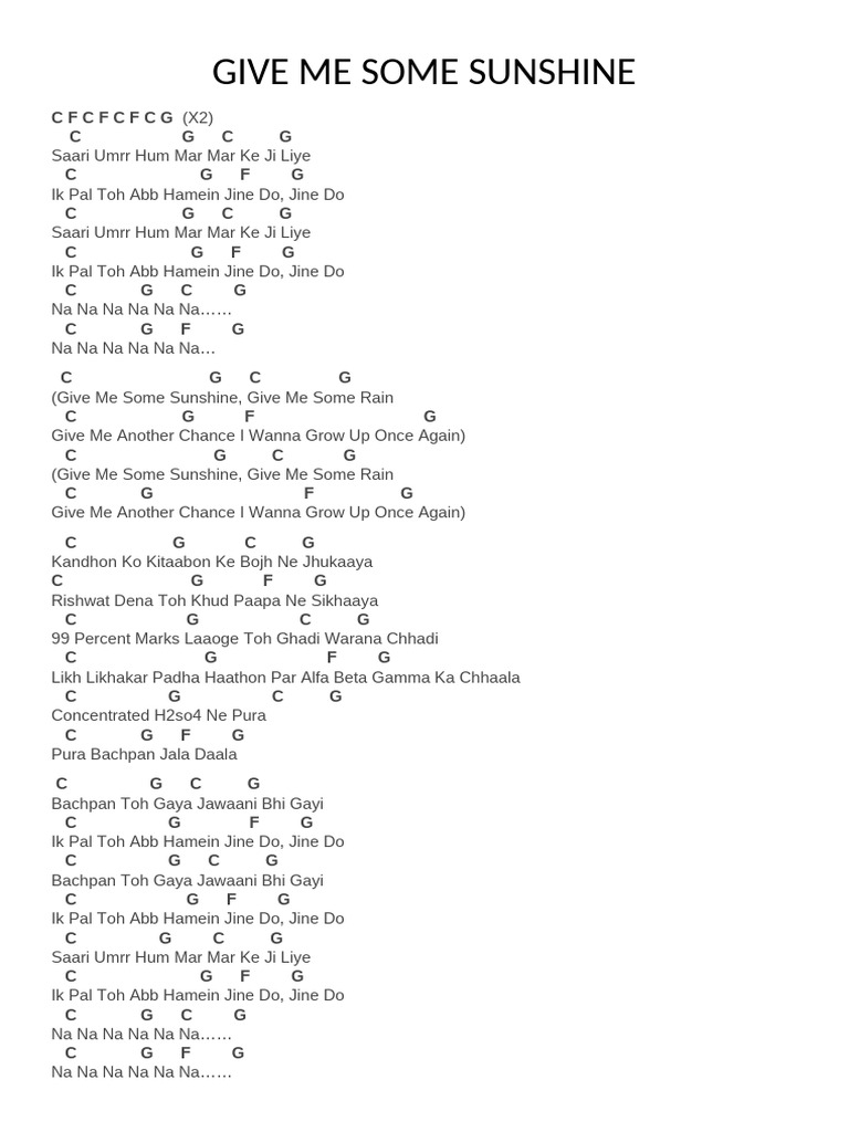 Give Me Some Sunshine (Guitar Lyrics) | PDF