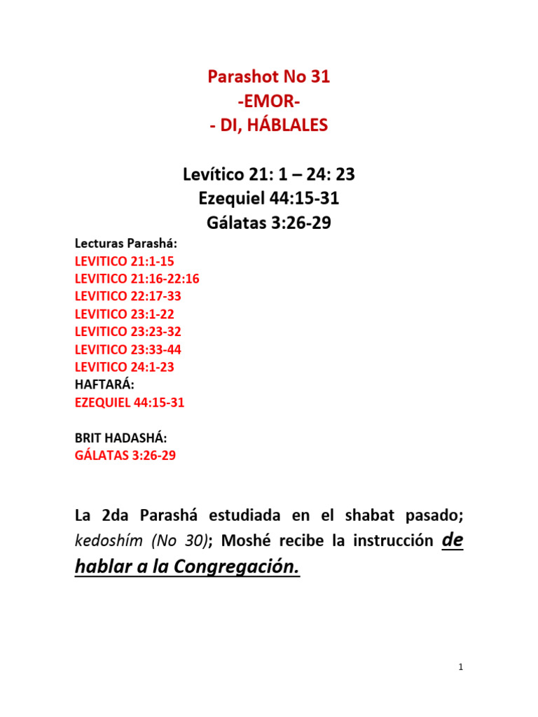 Parashat No 31 Emor 5783 | PDF | Shabat | Yom Kippur