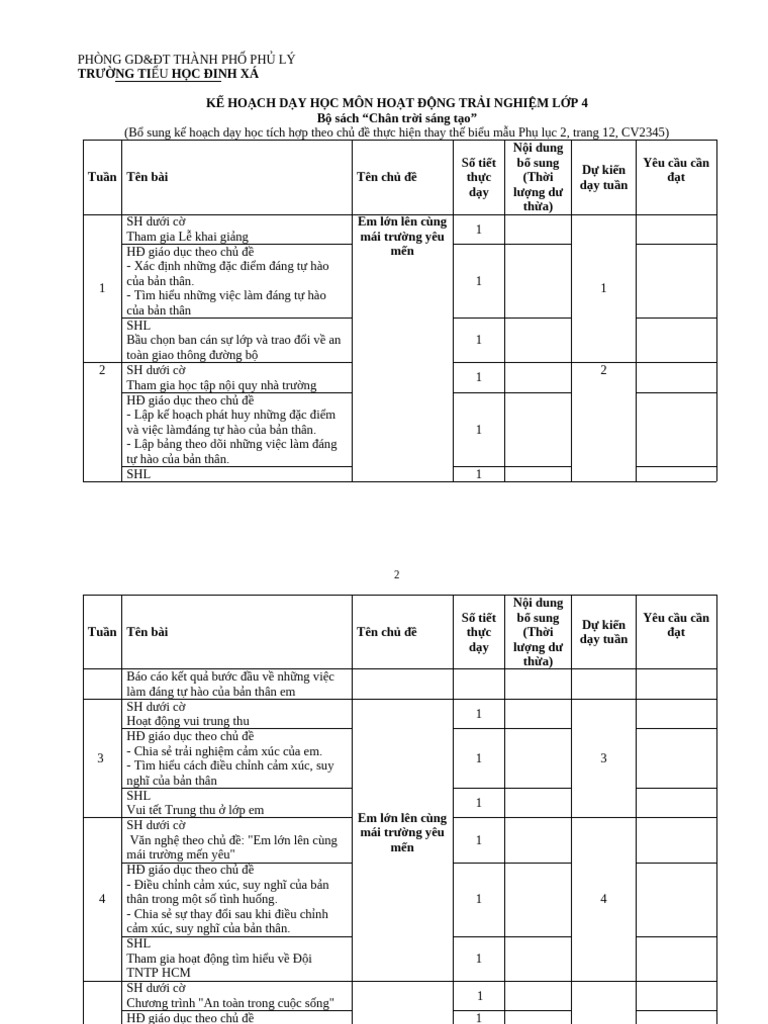 Hà KHGD Môn HĐTN L P 4 | PDF