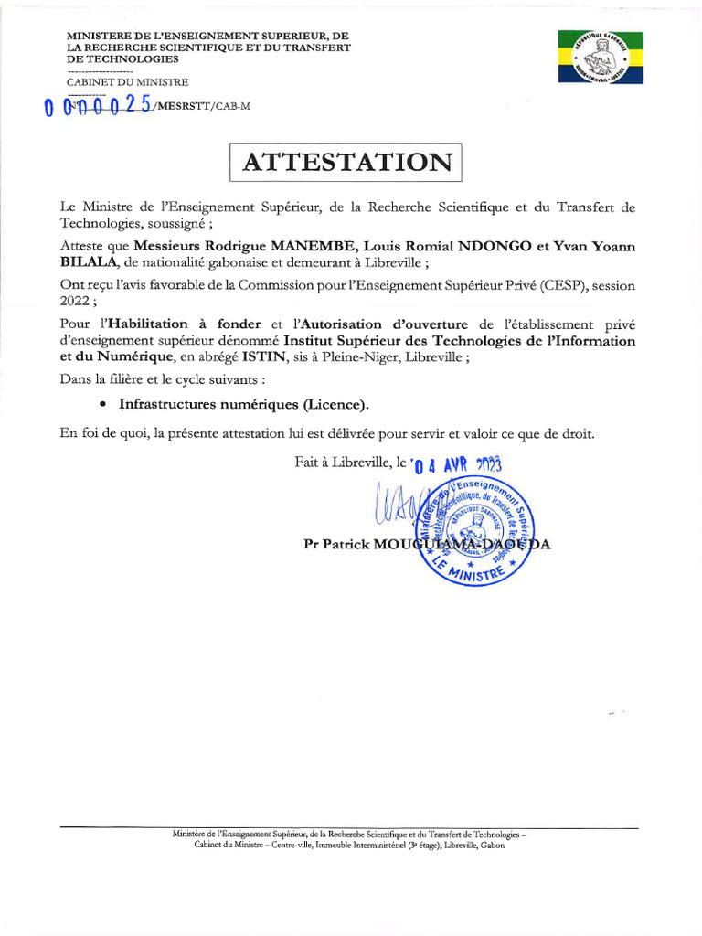Attestation ISTIN | PDF