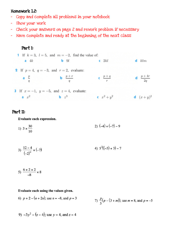 Homework 1.2 - Simplifying Expressions | PDF