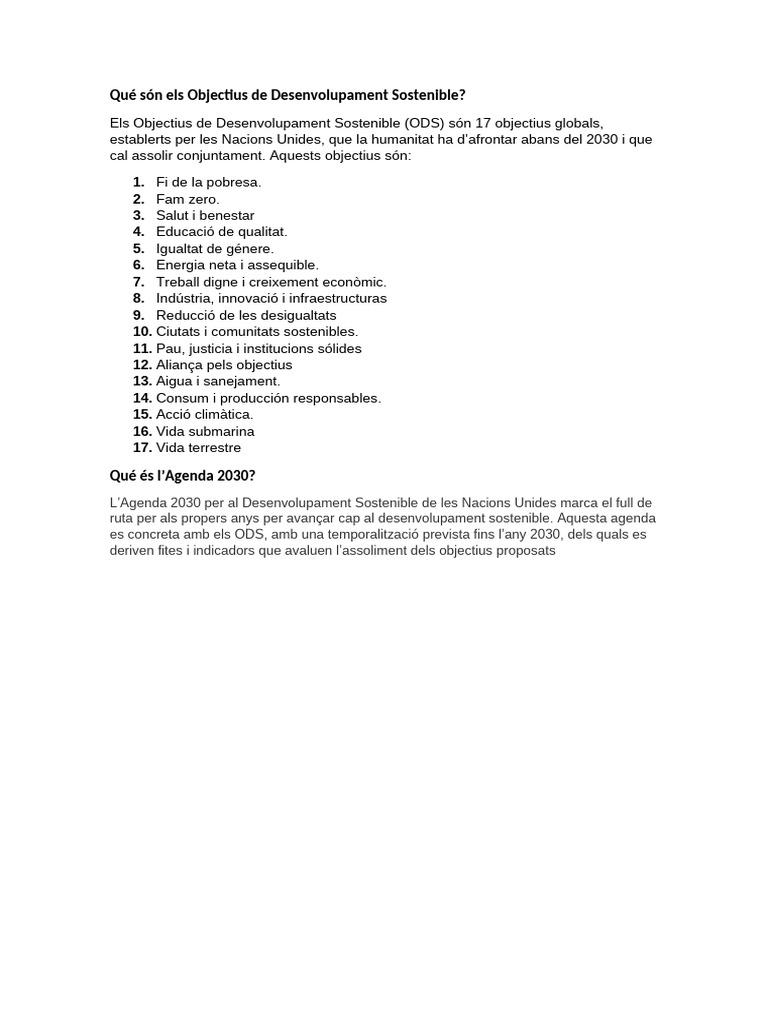 Qué Són Els Objectius de Desenvolupament Sostenible | PDF