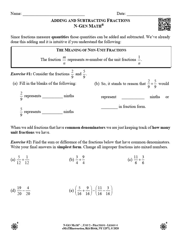 Ethan James Mat.unit 2 Adding and Subtracting Fractions | PDF