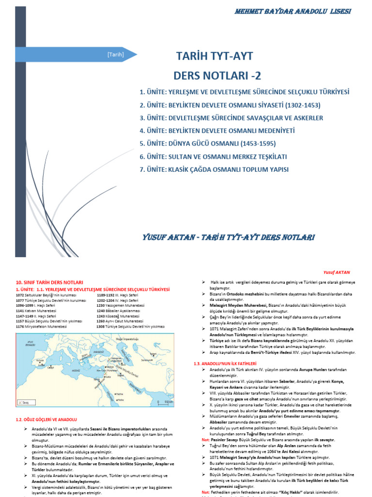 TARİH TYT-AYT DERS NOTLARI 2 | PDF