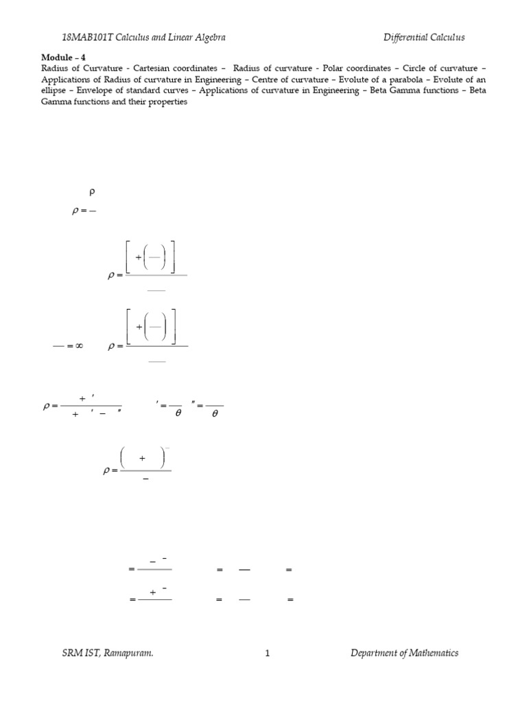 Unit 4 - Differential Calculus | PDF | Curvature | Equations