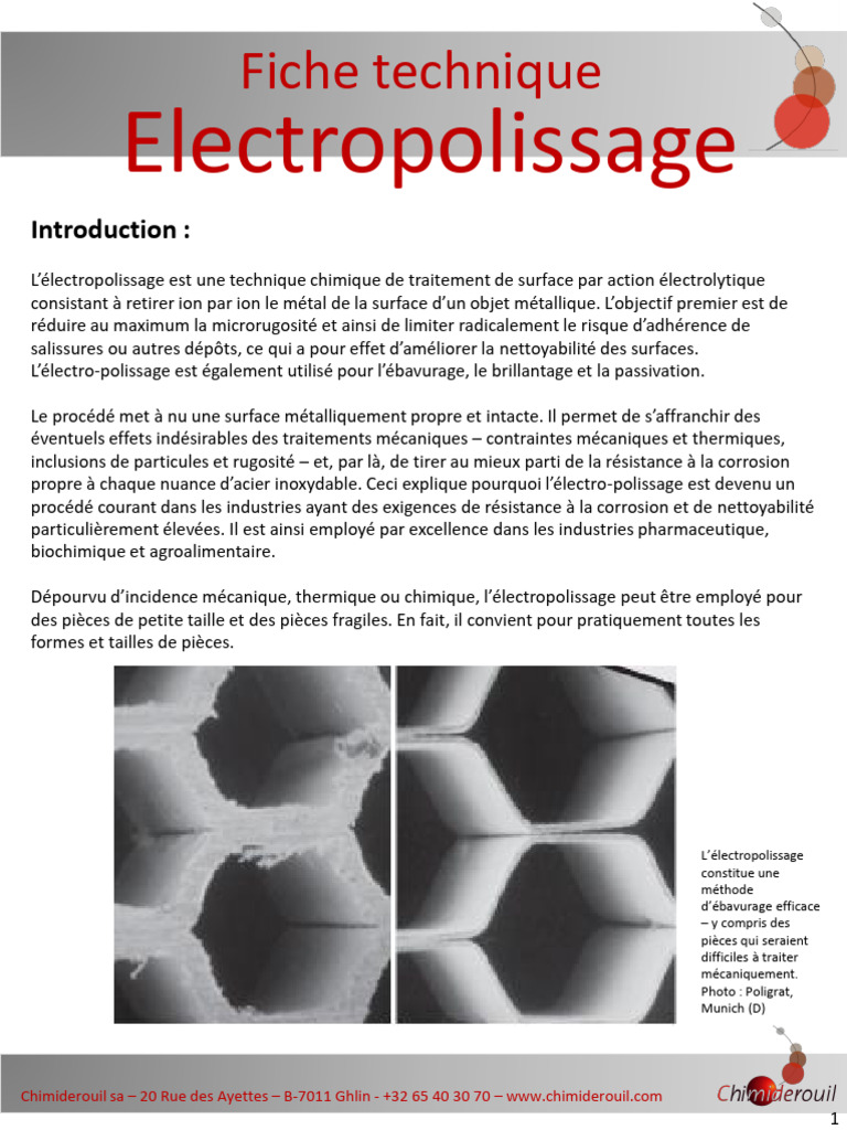 Fiche Technique Electro-Polissage | PDF