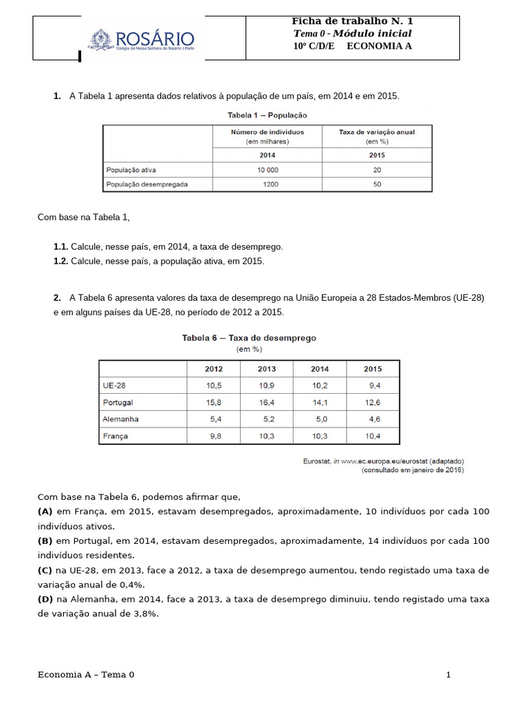 Ficha trabalho 1 Módulo Inicial | PDF
