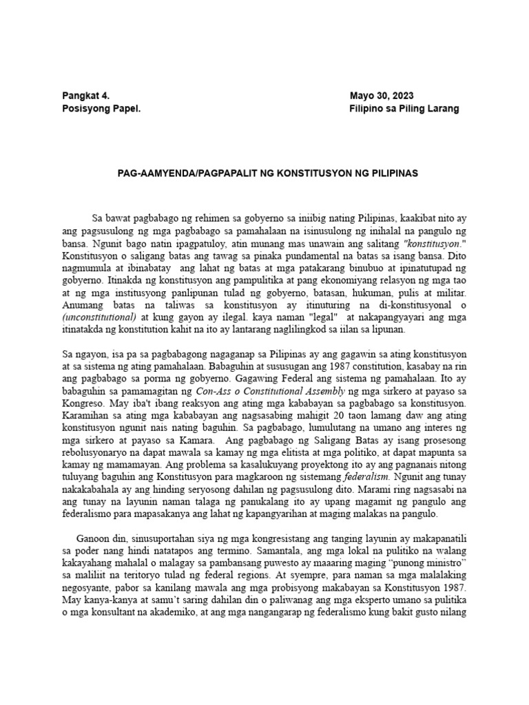 FPL - Posisyong Papel | PDF