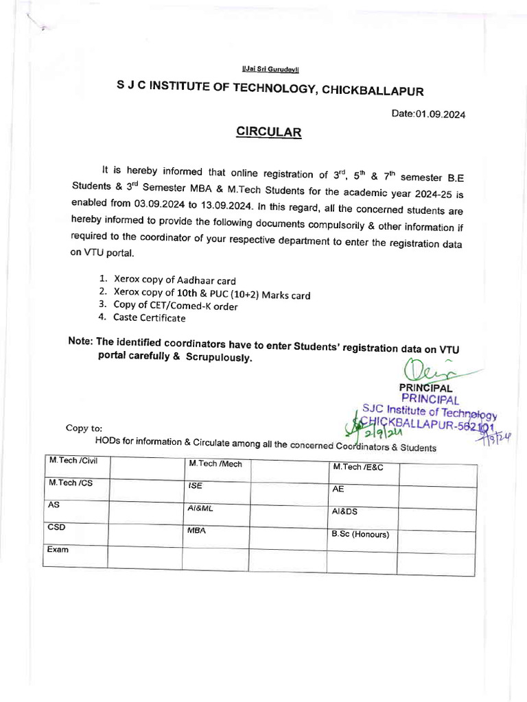 Circular for Registration of 3rd 5th & 7th sem -2024-25 | PDF