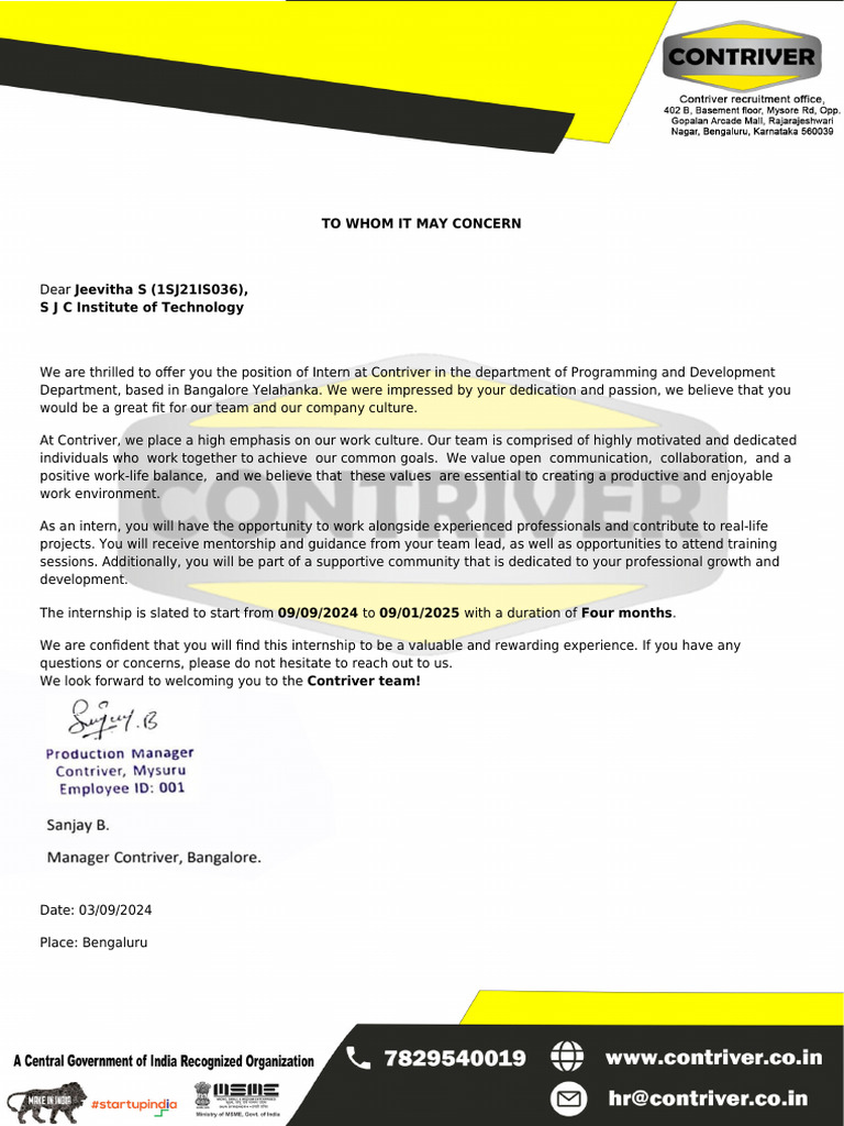 Jeevitha S Offer Letter | PDF | Career & Growth