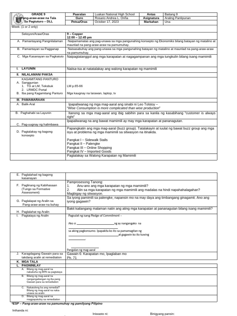 Ap9 DLL Q1 Cot DLL | PDF
