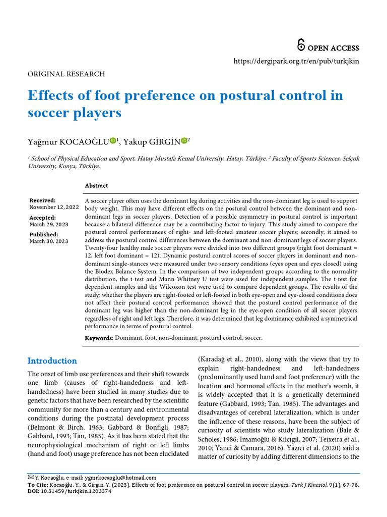 Effects of Foot Preference On Postural Control in | PDF