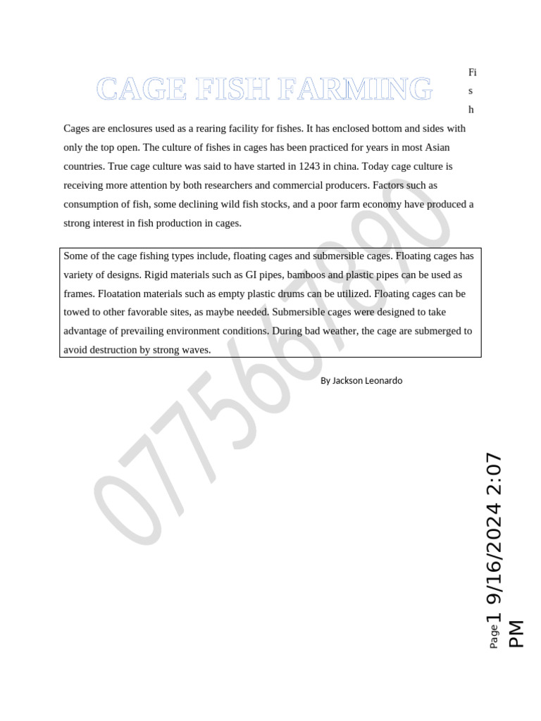CAGE FISH FARMING | PDF