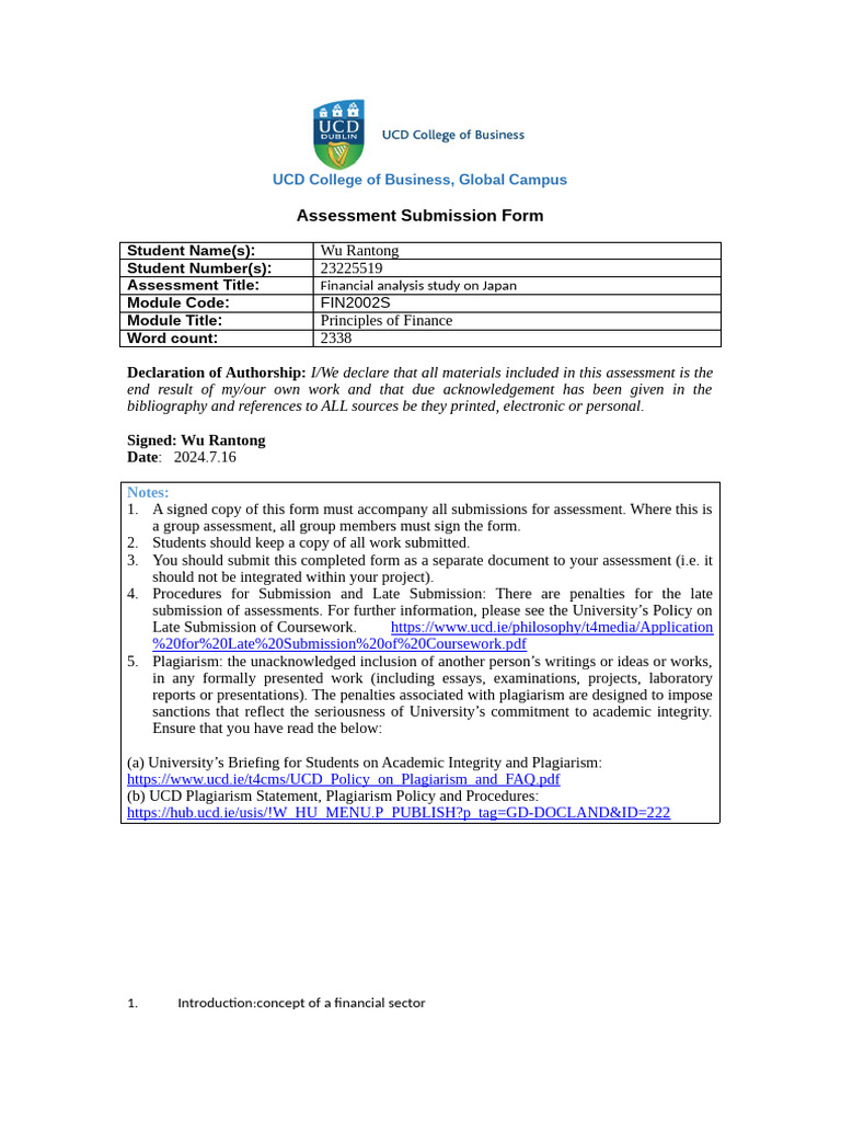 Assessment Submission Form: Student Name(s) : Student Number(s) : Assessment Title: Module Code ...
