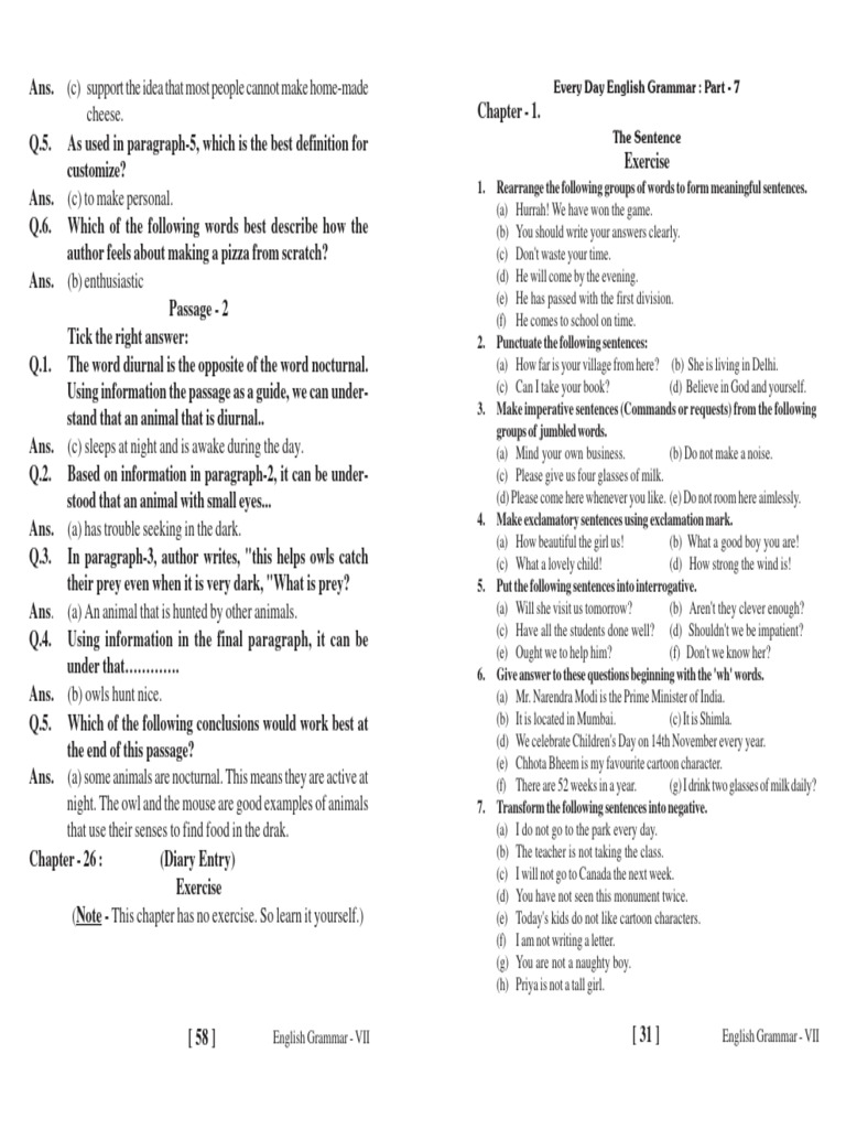 Grammar Class 7 Key | PDF