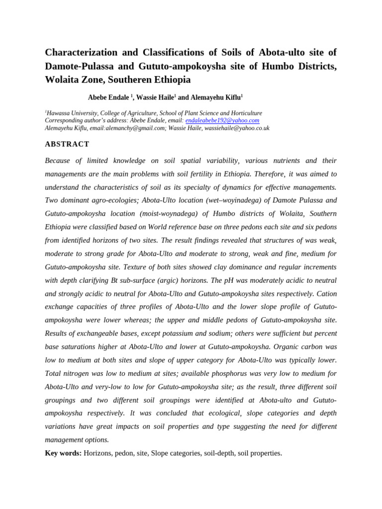 Abebe - Characterization Pub To Dod | PDF | Soil | Soil Science