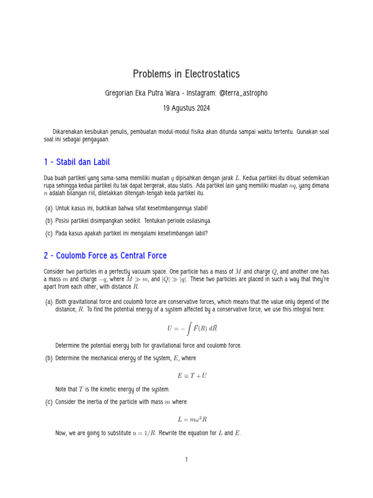 Problems in Electrostatics 240818 201433 | PDF