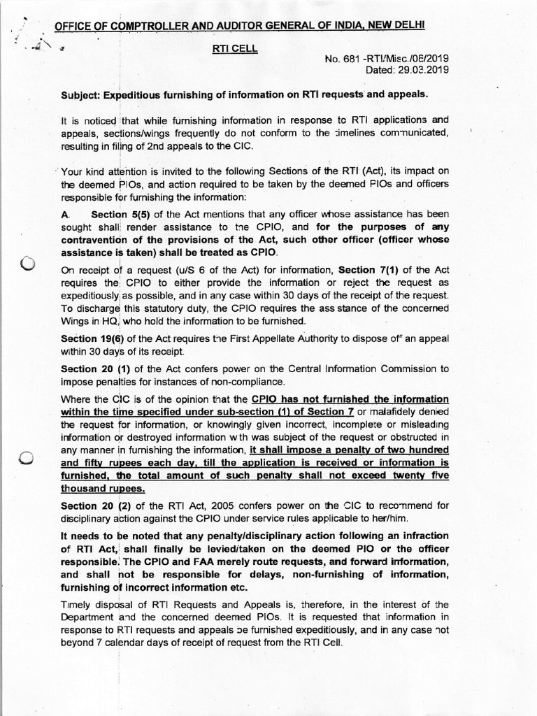 RTI Circular 681 | PDF