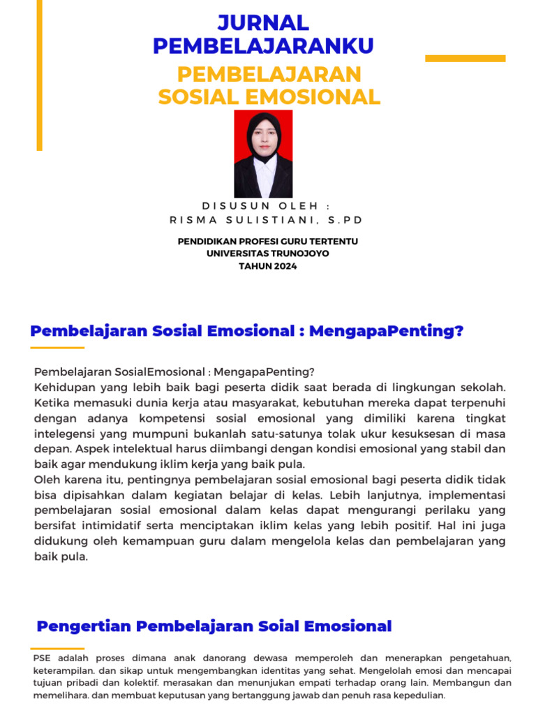 JURNAL PEMBELAJARANKu PEMBELAJARAN SOSIAL EMOSIONAL - Compressed | PDF