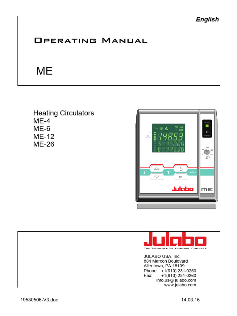 Julabo Heating Circulators ME-4 ME-6 ME-12 ME-26 Manual | PDF