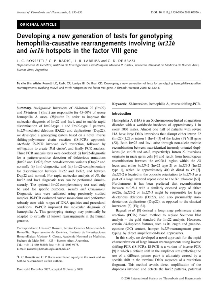 Inverse Shifted PCR - Hemofilie A | PDF