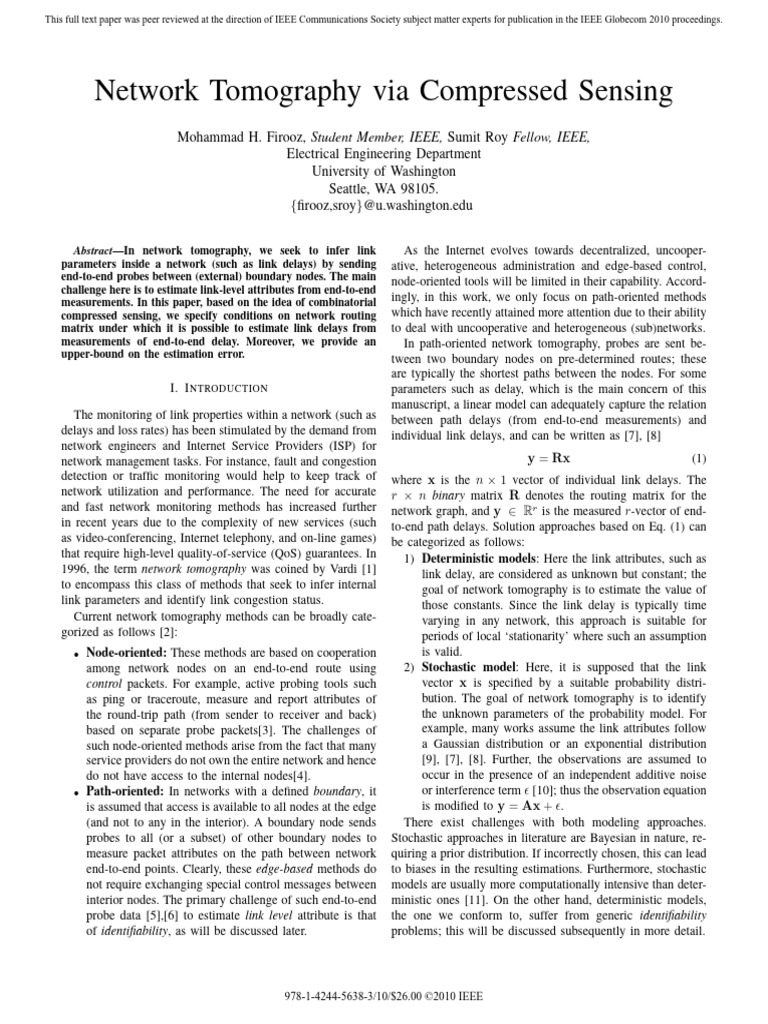 Network Tomography Via Compressed Sensing | PDF | Computer Network | Probability Distribution