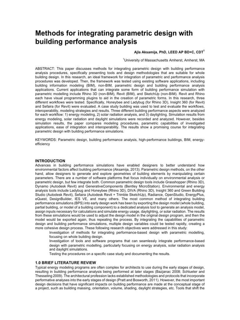 Methods for integrating parametric design with building performance analysis | PDF