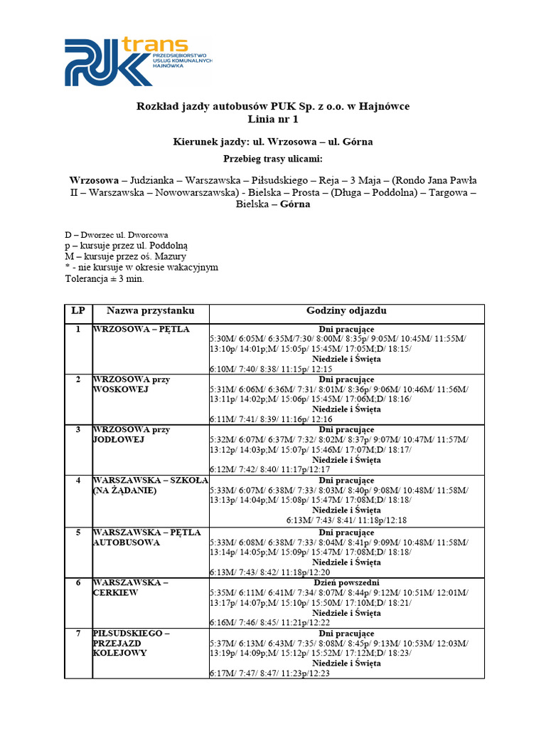 Linia NR 1 Wrzosowa-Górna-2 | PDF