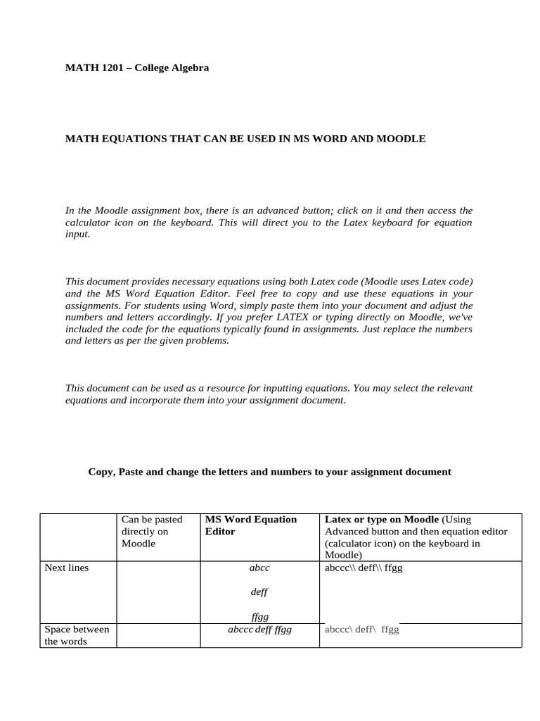 How To Include Mathematical Equations in Assignments | PDF