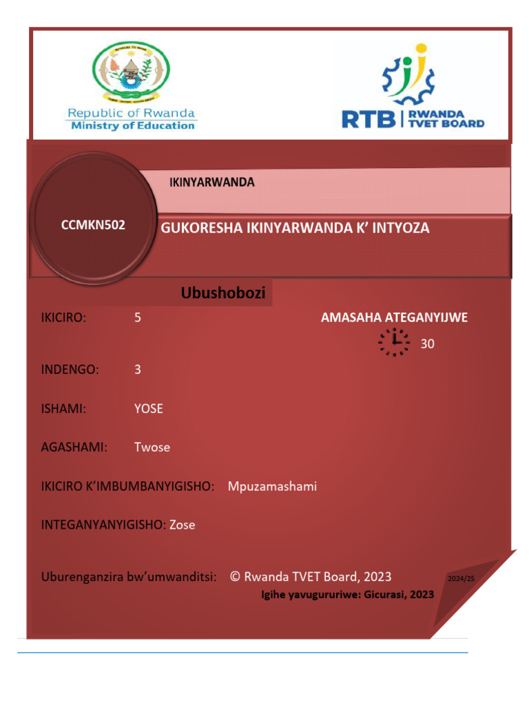 CCMKN502 - Ikinyarwanda | PDF