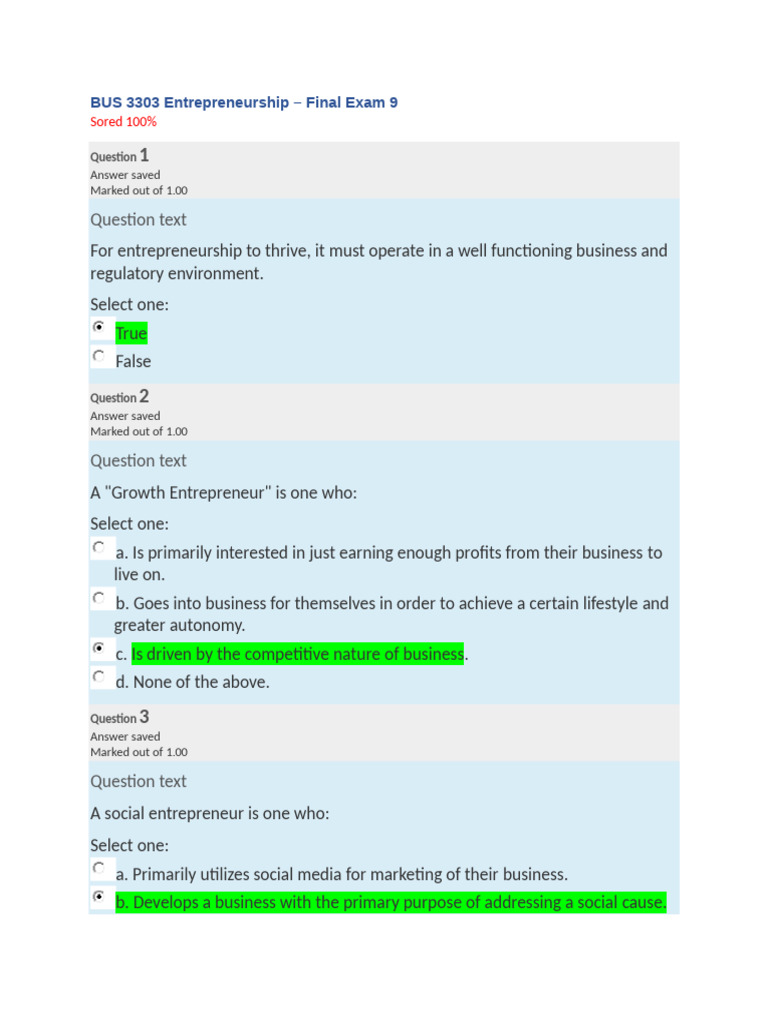 BUS 3303 UNIT 9 Final Exam | PDF
