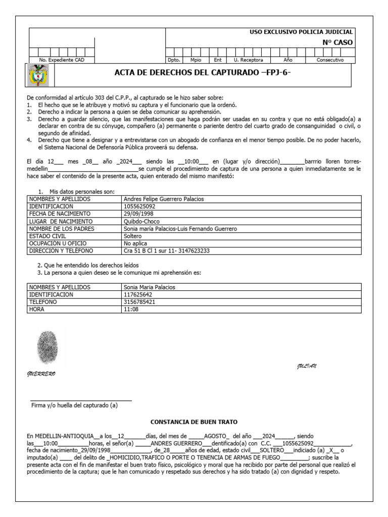 Fpj-06 Acta Derechos Del Caputrado Resuelto | PDF
