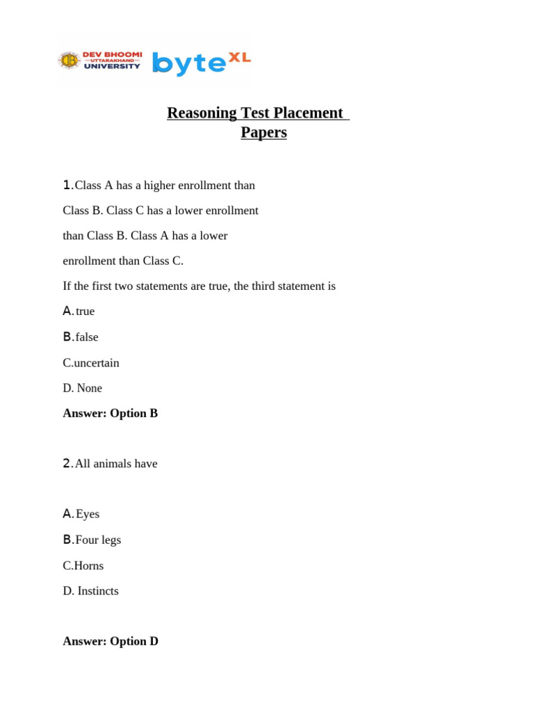 Accenture Reasoning Test Placement Papers 1 | PDF | Habitat | Career ...