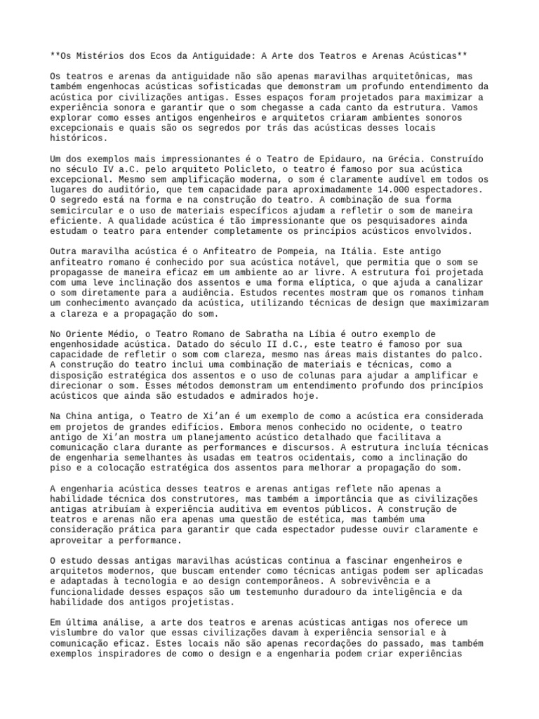 Os Mistérios Dos Ecos Da Antiguidade A Arte Dos Teatros e Arenas Acústicas | PDF