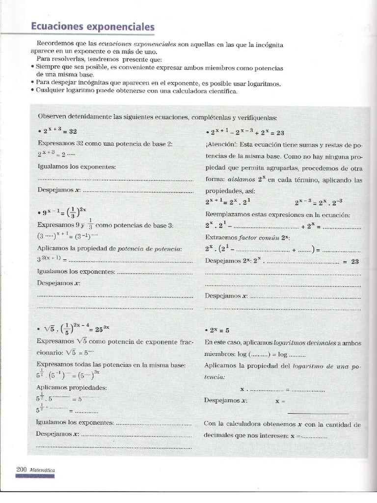 Ecuaciones Log y Exp | PDF