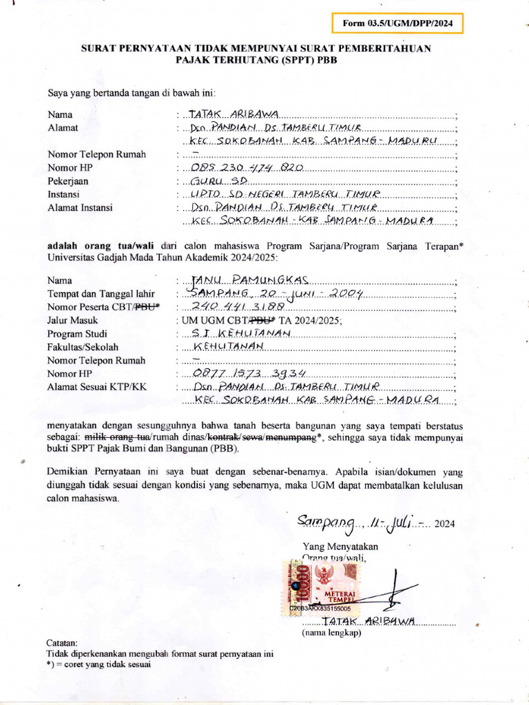 Surat Pernyataan PBB | PDF