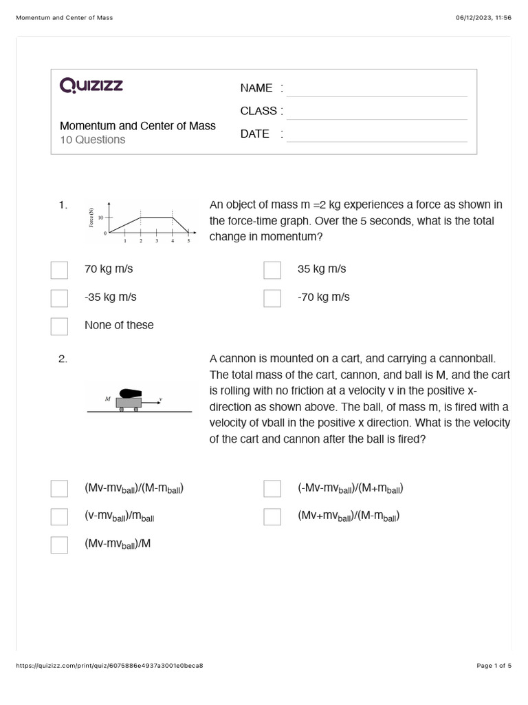 Momentum and Center of Mass | PDF