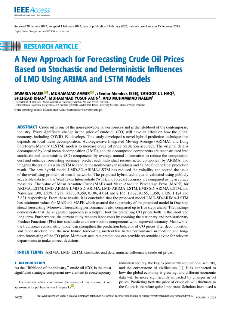 A New Approach For Forecasting Crude Oil Prices Based On Stochastic And
