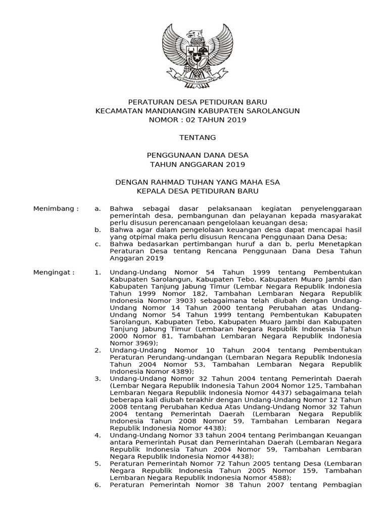 Perdes Penggunaan Dana Desa | PDF