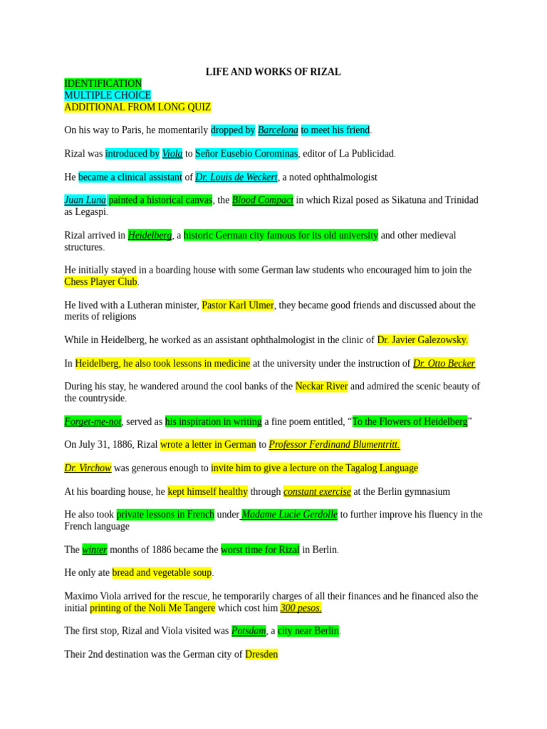 Life and Works of Rizal Midterm | PDF