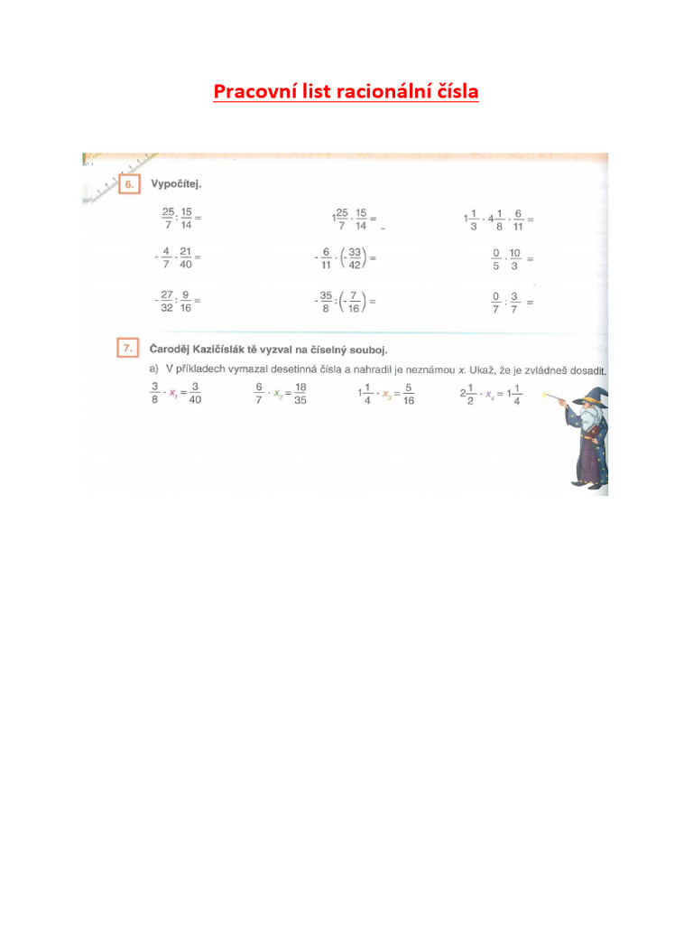Pracovni List Racional Cisla | PDF