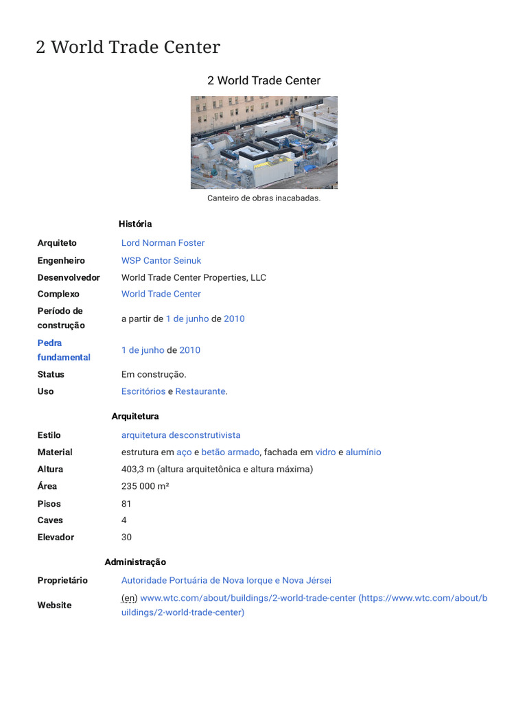 2 World Trade Center - Wikipédia, A Enciclopédia Livre | PDF