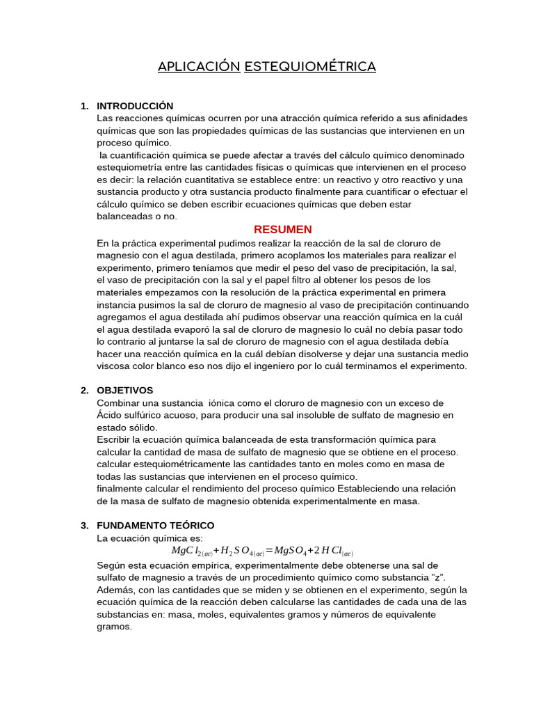 APLICACIÓN ESTEQUIOMÉTRICA MPCC | PDF