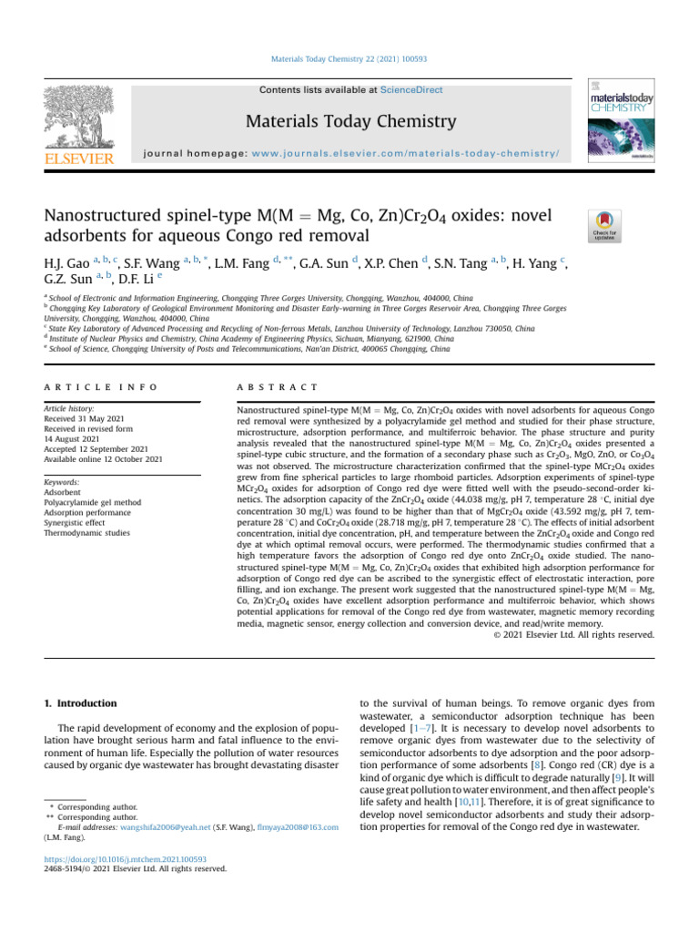 Nanostructured Spinel-Type M (MG, Co, ZN) Cr2O4 Oxides - Novel ...